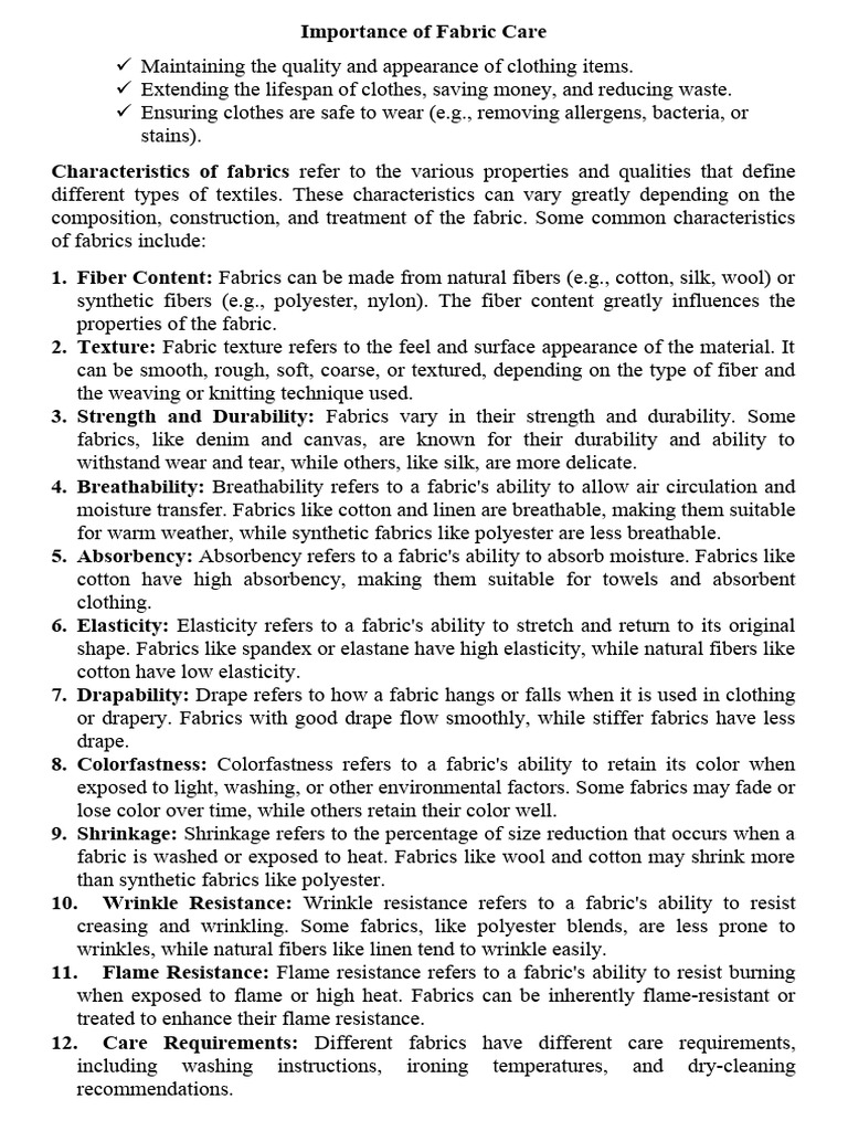Importance of Fabric Care | Download Free PDF | Textiles | Linens