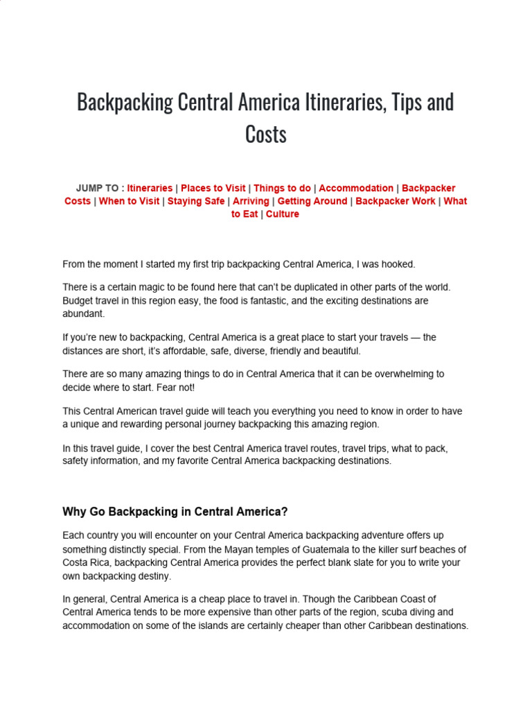 Backpacking Central America Itineraries Tips and Costs | PDF | Central ...
