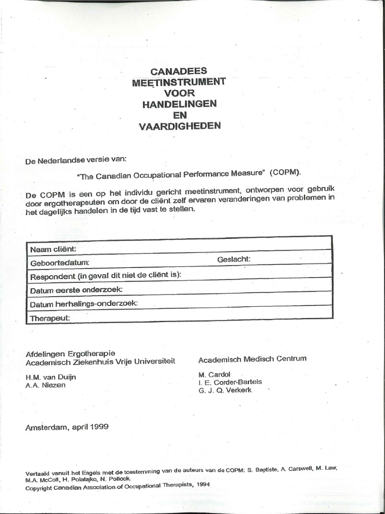 COPM Formulier | PDF