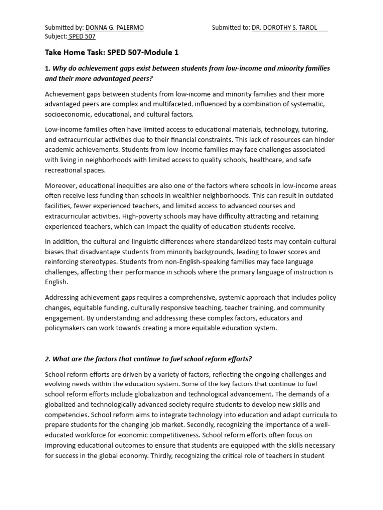 Take Home Task SPED 507 Module 1 | PDF | School Counselor | Education ...