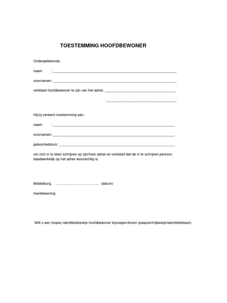 Verklaring Toestemming Hoofdbewoner | PDF