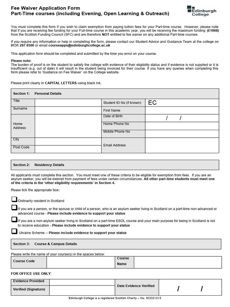 Fee Waiver Application for Part-Time Courses | PDF | Income | Employee ...