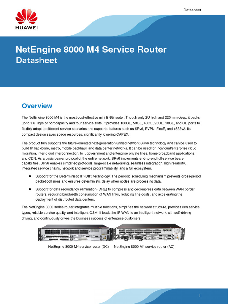 NetEngine 8000 M4 Universal Service Router Datasheet | PDF | Computer ...