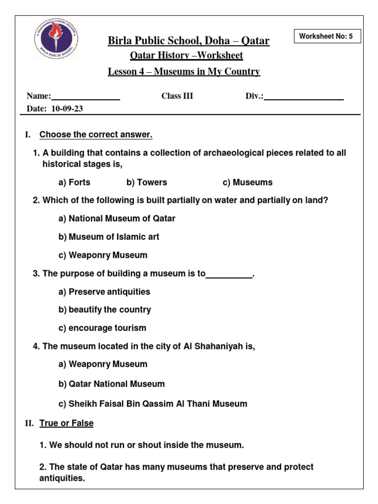 Lesson 4 – Museums in My Country Worksheet | PDF