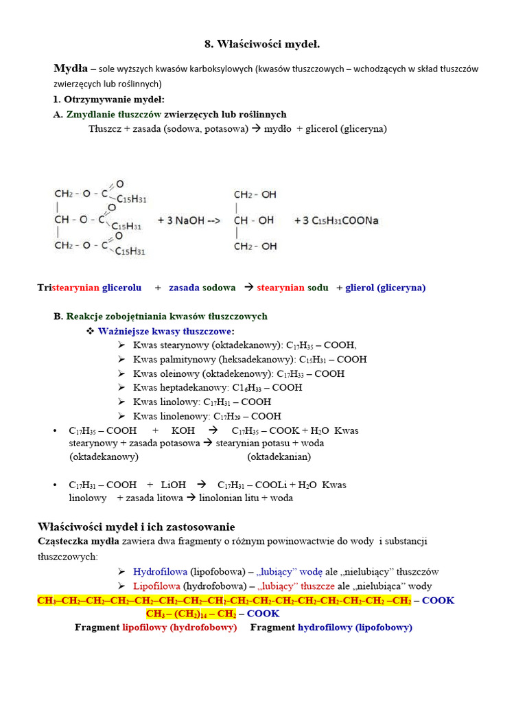 8 Wlasciwosci Mydel Ich Otrzymywanie | PDF