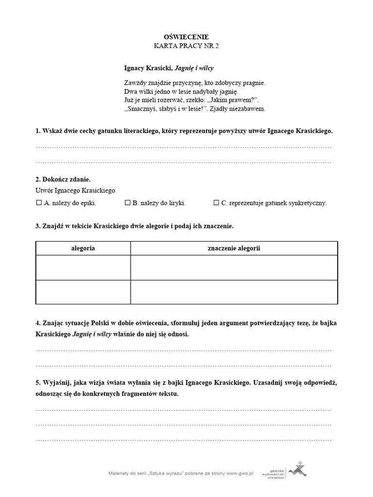 Karta Pracy 2 Krasicki | PDF