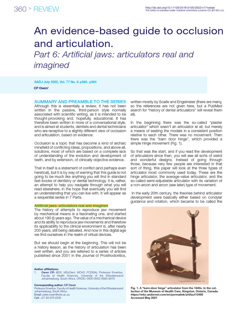 An Evidence-Based Guide To Occlusion and Articulation. Part 6 Artificial Jaws Articulators Real ...
