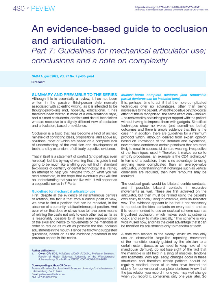 An Evidence-Based Guide To Occlusion and Articulation. Part 7 ...