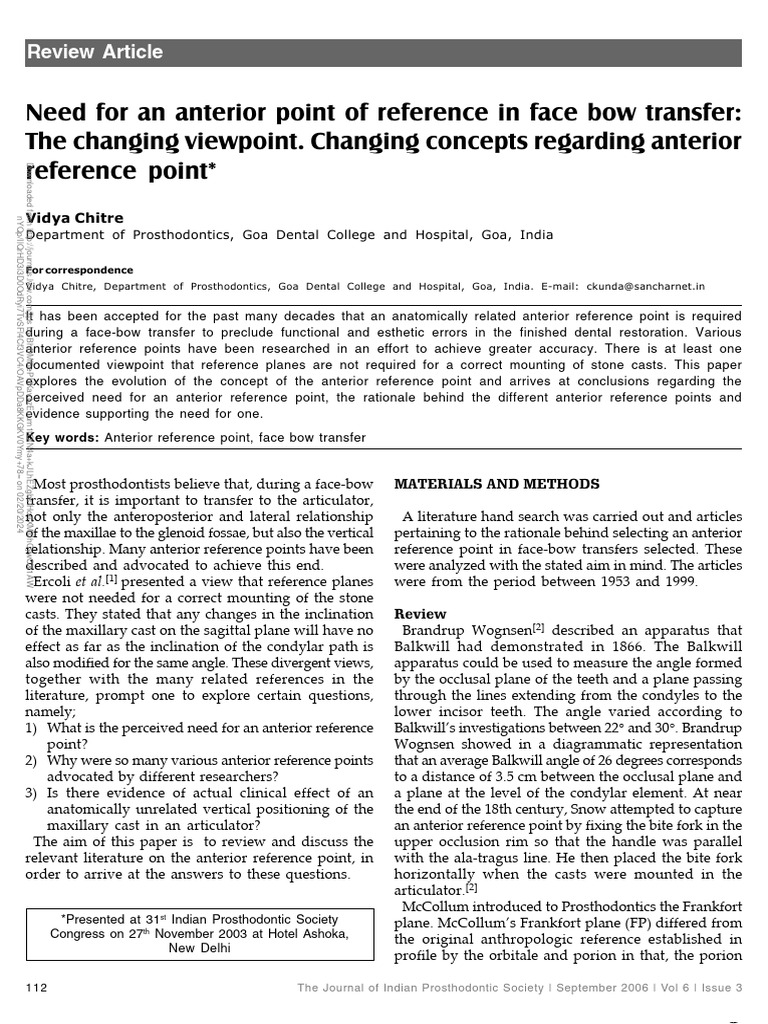 2222need For An Anterior Point of Reference in Face Bow Transfer The ...