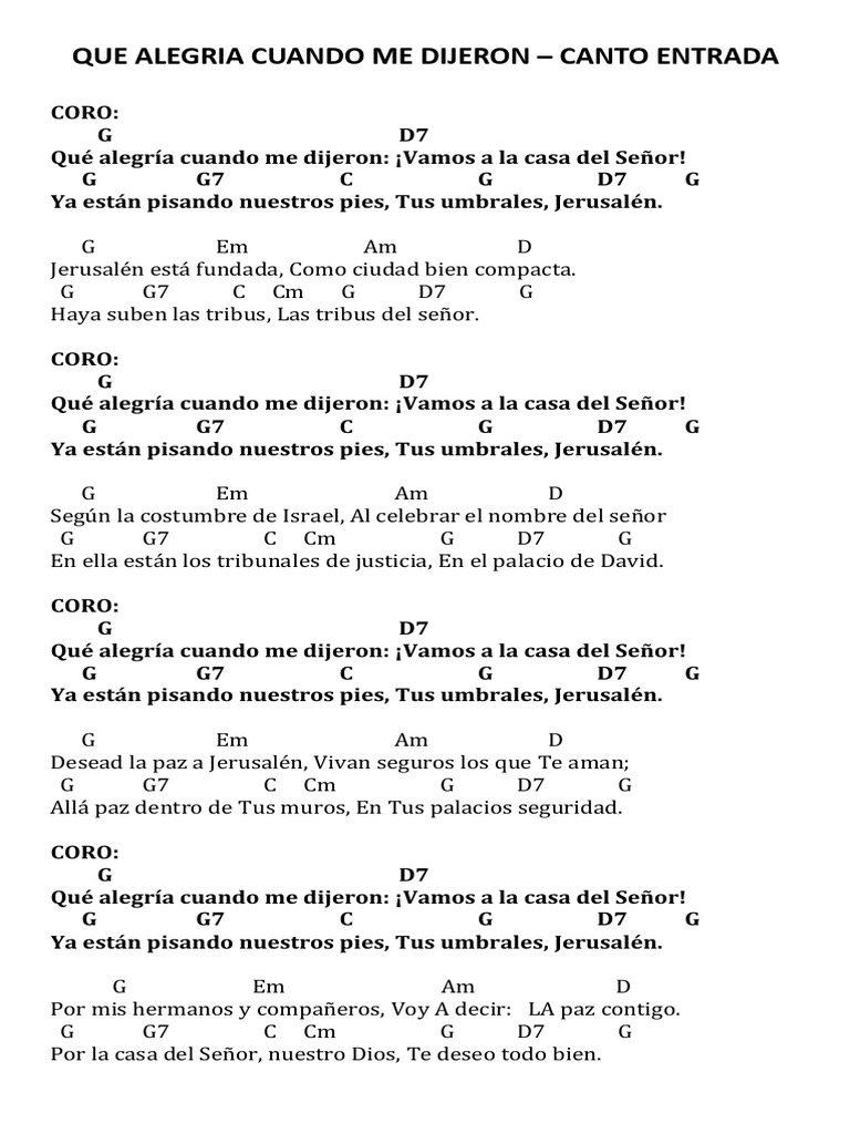 QUE ALEGRIA CUANDO ME DIJERON – CANTO ENTRADA | PDF QUE ALEGRIA CUANDO ME DIJERON – CANTO ENTRADA | PDF