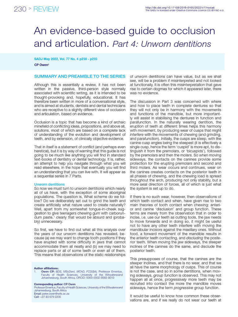 An Evidence-Based Guide To Occlusion and Articulation Part 4 Unworn ...