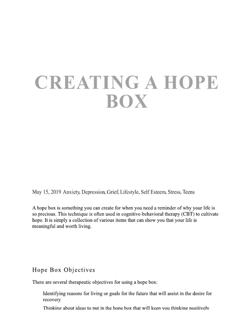 Creating A Hope Box - Modern Therapy | PDF