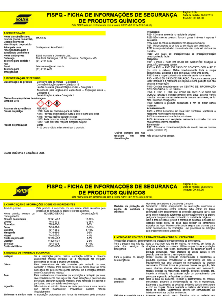 FISPQ do Produto OK 61.30 | PDF | Química | Corrosão