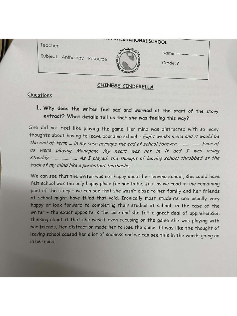 Chinese Cinderella Possible Answers | PDF