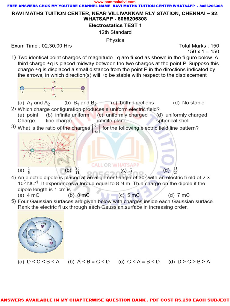 Namma Kalvi 12th Physics MCQ Question Bank EM 221041 | PDF | Dielectric | Electrostatics
