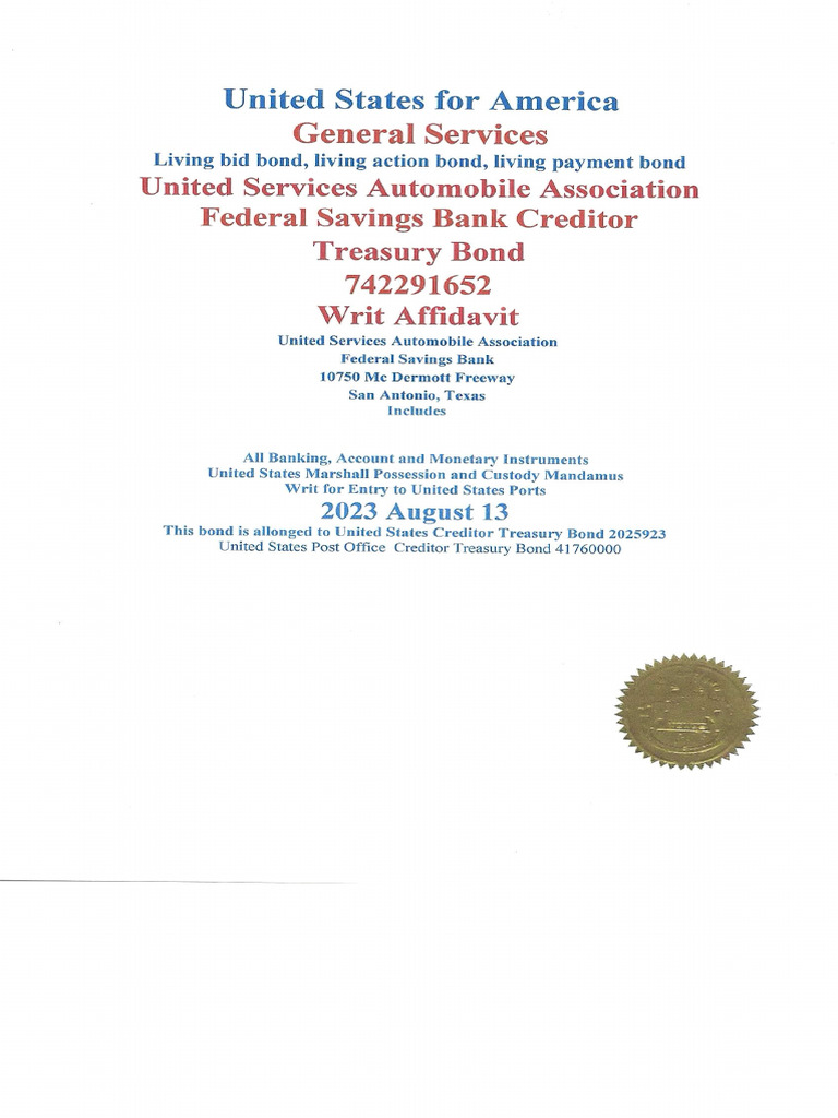 United States For America USAA Treasury Bond | PDF