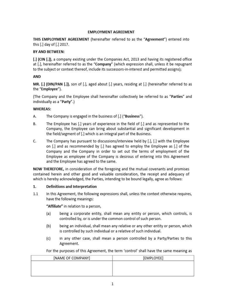 Template Employment Agreement | PDF | Arbitration | Indemnity