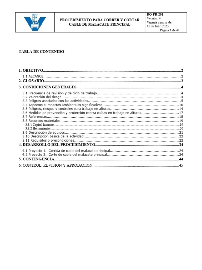 DO-PR-201 Correr y Cortar Cable Del Malacate Principal | PDF | Residuos ...