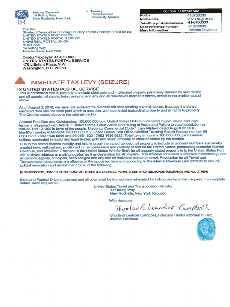 Internal Revenue Tax Levy (Seizure) | PDF