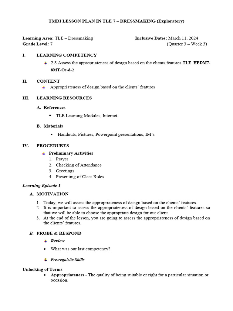 Q4-TLE 8 DRESSMAKING WEEK 4 - Assess Appropriateness of Design | PDF ...