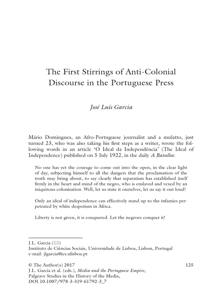 Garcia, José. He First Stirrings of Anti-Colonial Discourse in The ...