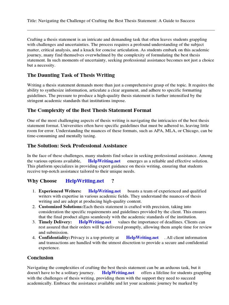 Best Thesis Statement Format | PDF | Thesis | Essays