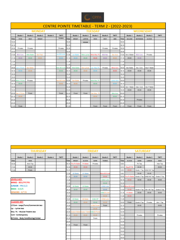 2022-2023 New Pre-Vocational Timetable - Term 2- (Jan 23) | PDF | Performing Arts | Dances