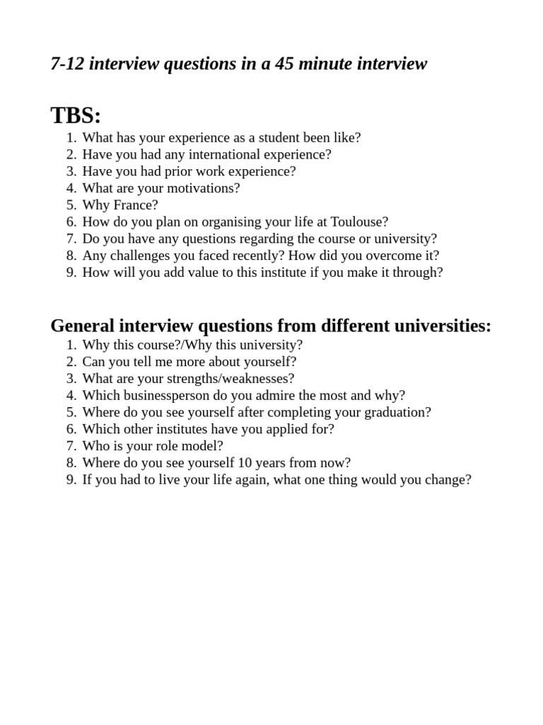 University Interview Questions Guide | PDF