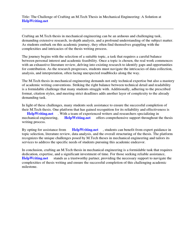 M.tech Thesis in Mechanical Engineering PDF | PDF | Engineering | Thesis