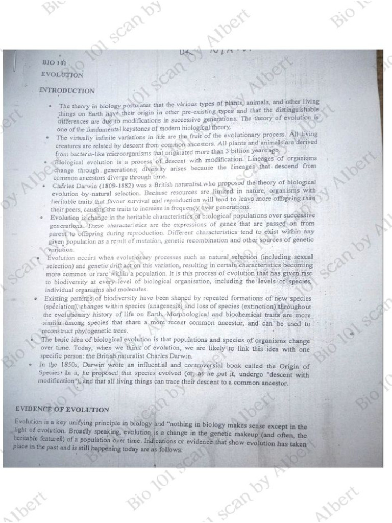 Bio 101 Evolution | PDF