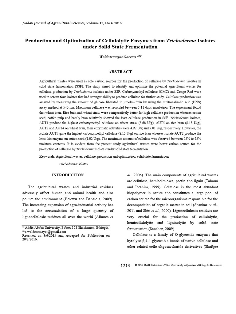 Production and Optimization of Cellulolytic Enzymes From Trichoderma ...