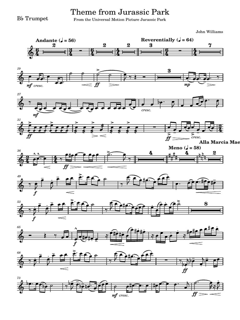 Jurassic Park Trumpet Sheet Music | PDF