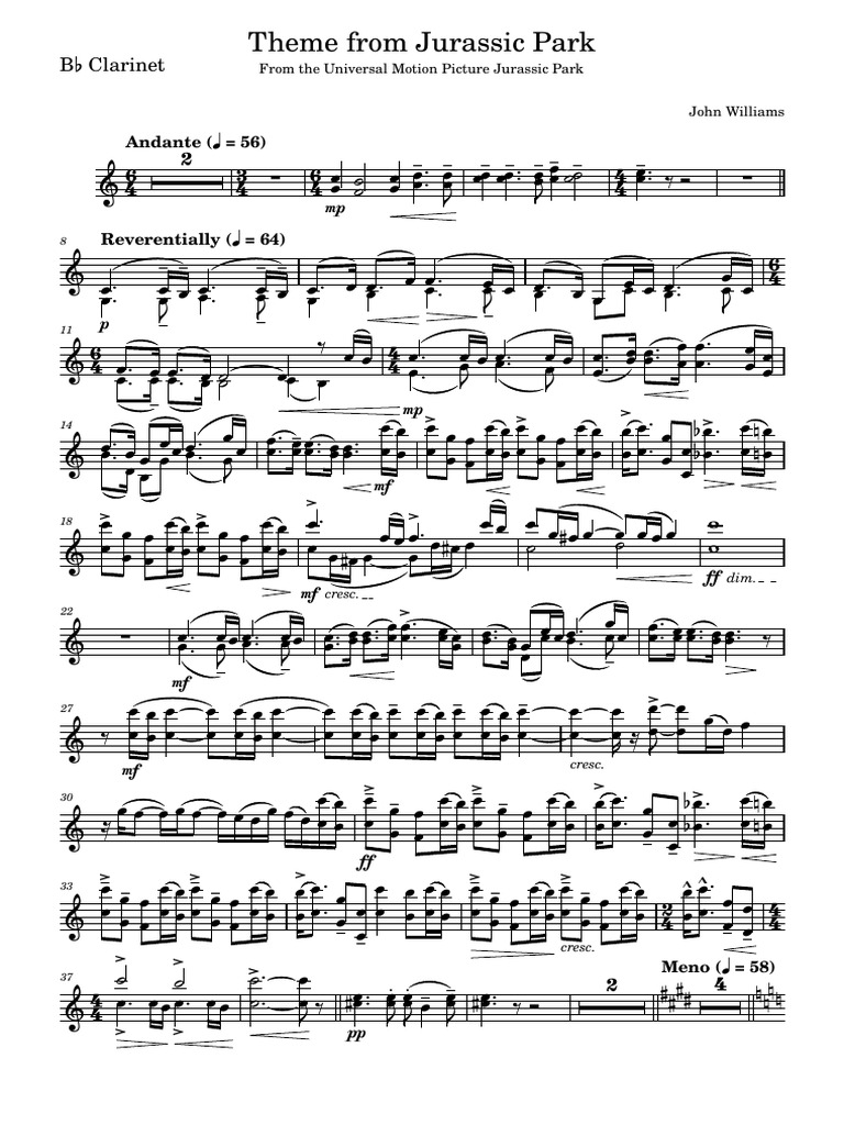 Jurassic Park Theme for Clarinet | PDF
