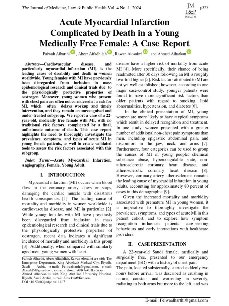 Acute Myocardial Infarction Complicated by Death in A Young Medically ...