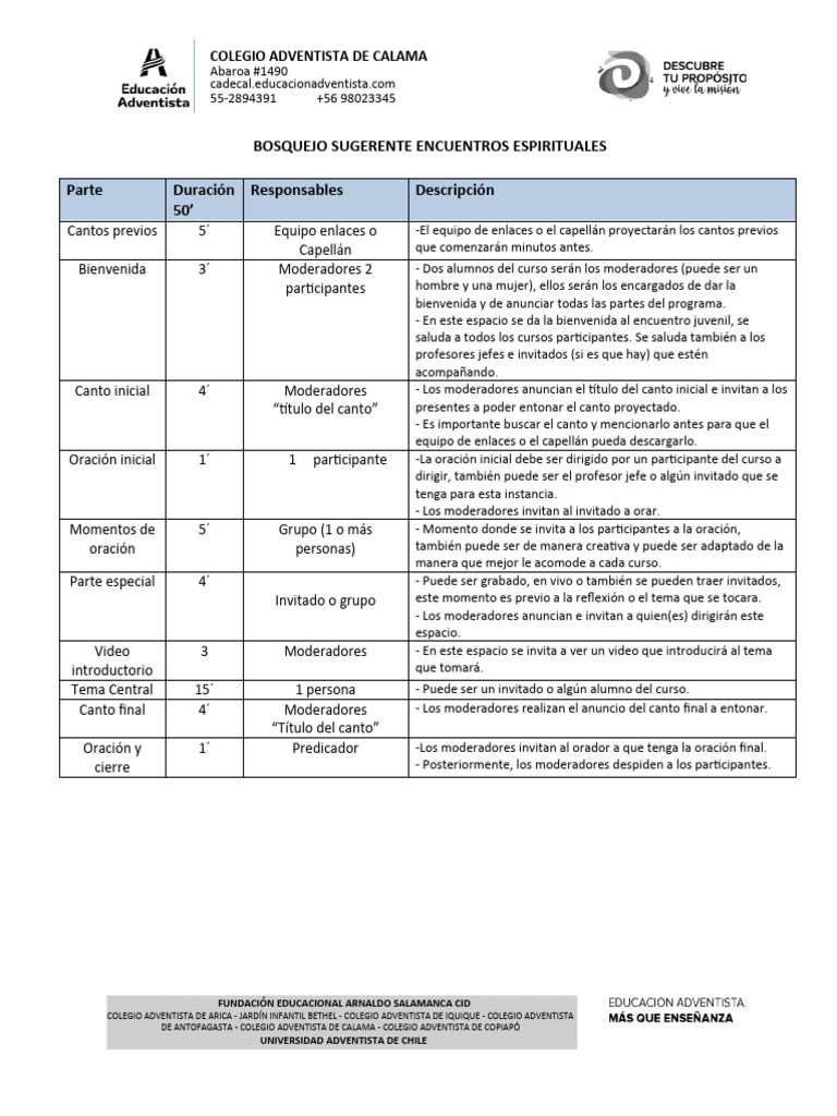 Bosquejo Programa Encuentros Espirituales | PDF | Comunicación humana | Oración