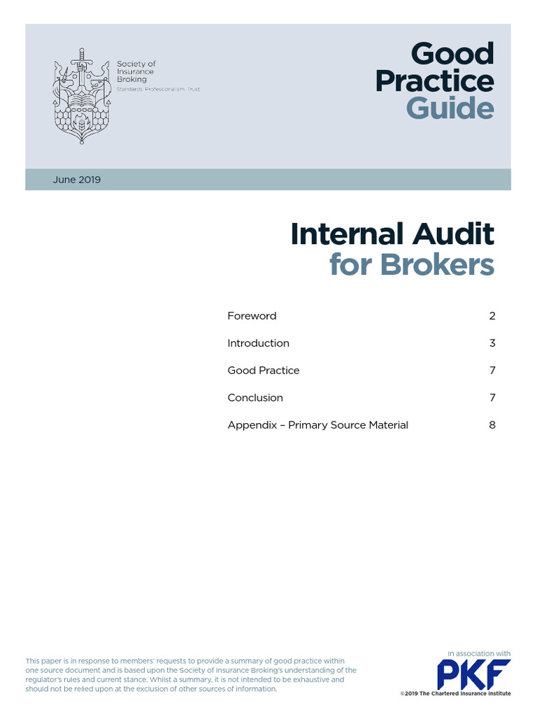 Internal Audit Good Practice Guide For Brokers | PDF | Internal Audit ...