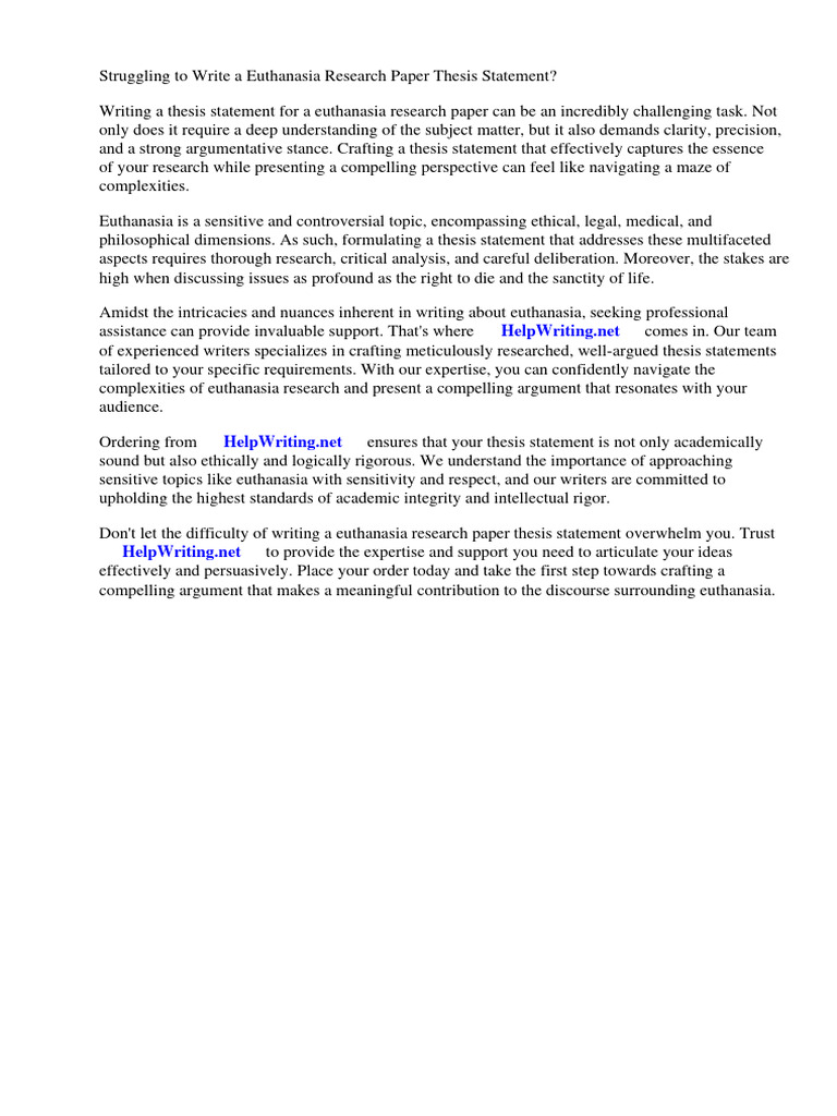 Euthanasia Research Paper Thesis Statement | PDF | Grief | Death