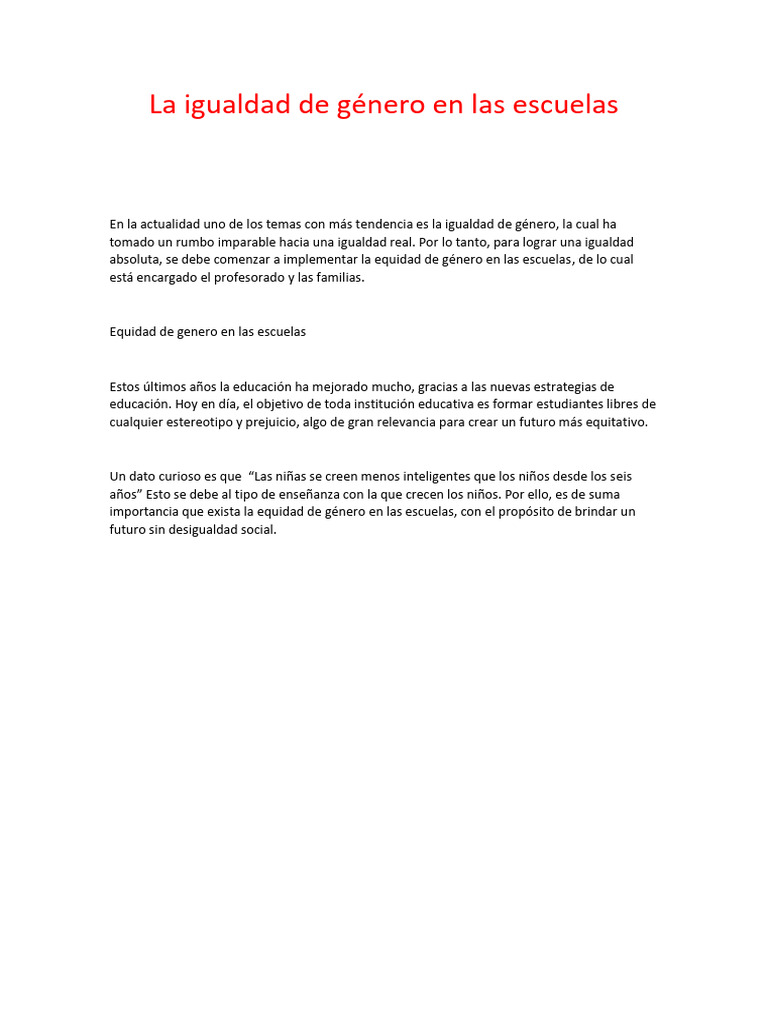 La Igualdad de Género | PDF | Crecimiento personal y profesional ...