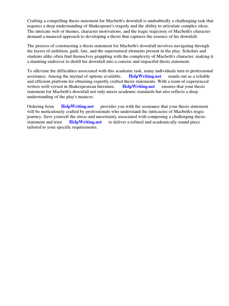 Thesis Statement For Macbeths Downfall | PDF | Macbeth