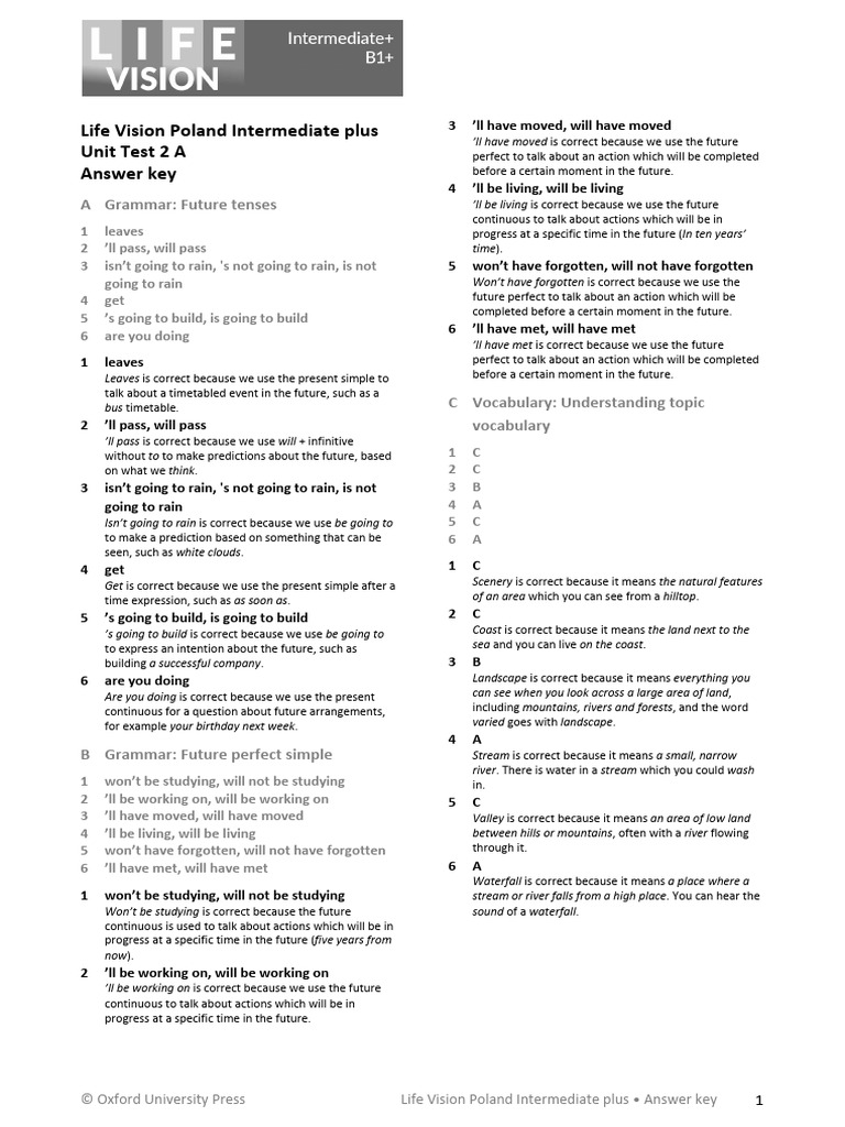 Life Vision Intermediate Plus Unit 2 Answers | PDF | Earth | Solar System