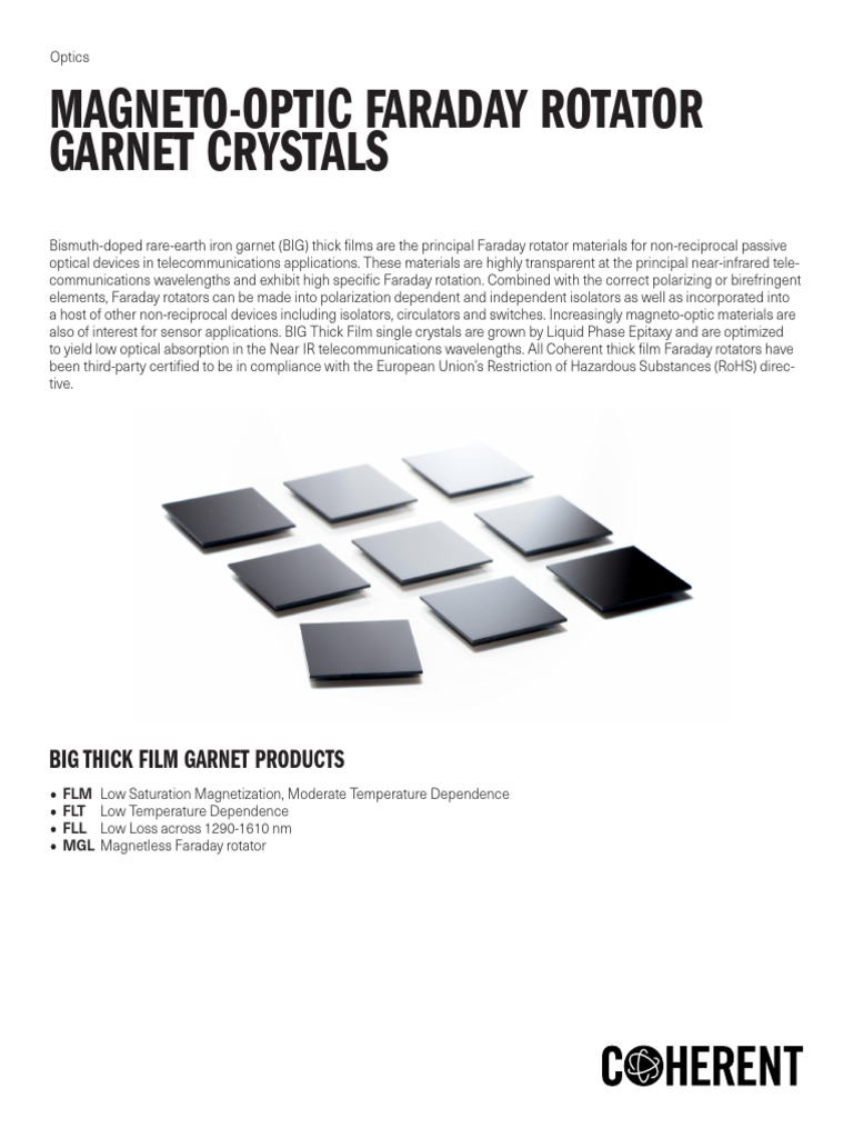 Magneto Optic Lpe Garnet Faraday Rotator Crystals Ds | PDF | Electromagnetic Spectrum | Radiation