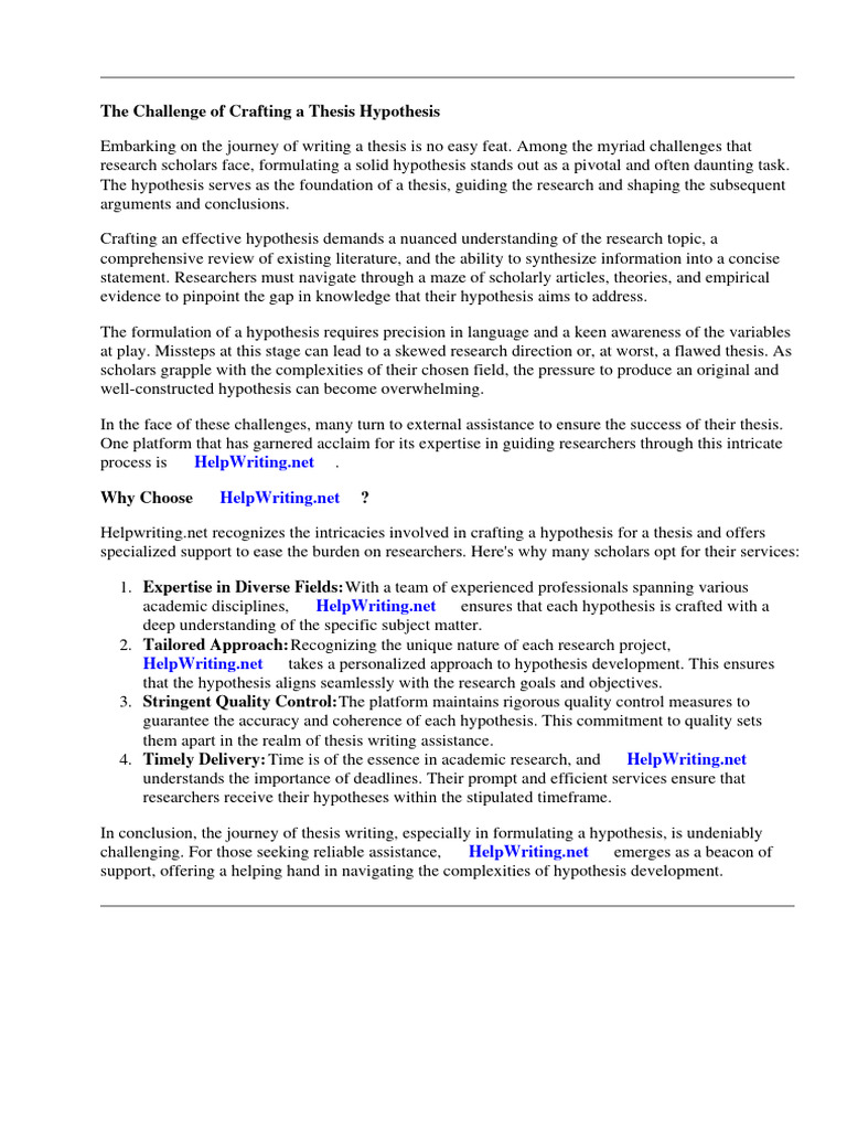 Example of Hypothesis in Thesis Writing | PDF | Hypothesis | Scientific ...