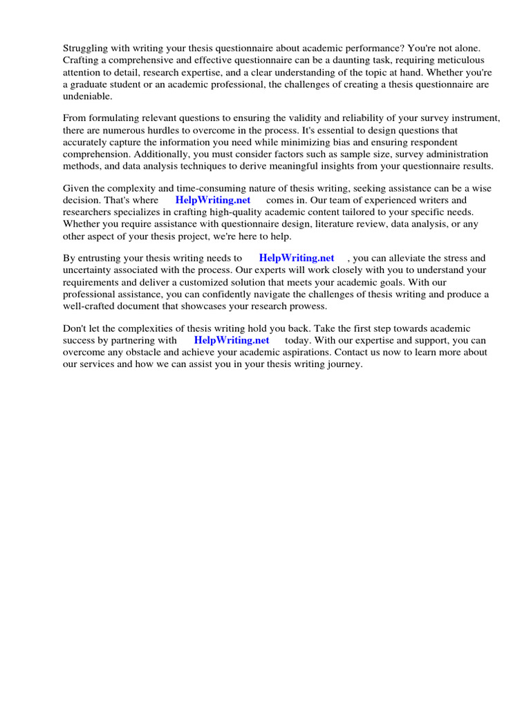 Thesis Questionnaire About Academic Performance | PDF | Survey ...