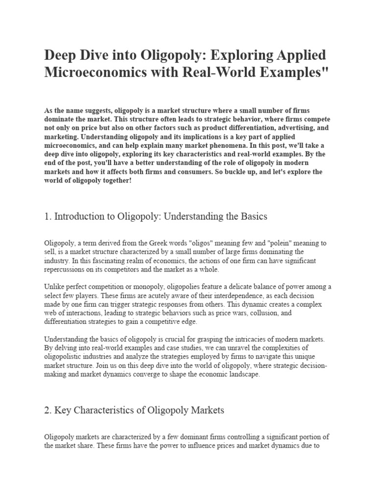 Deep Dive Into Oligopoly | Download Free PDF | Oligopoly | Game Theory Deep Dive Into Oligopoly | Download Free PDF | Oligopoly | Game Theory