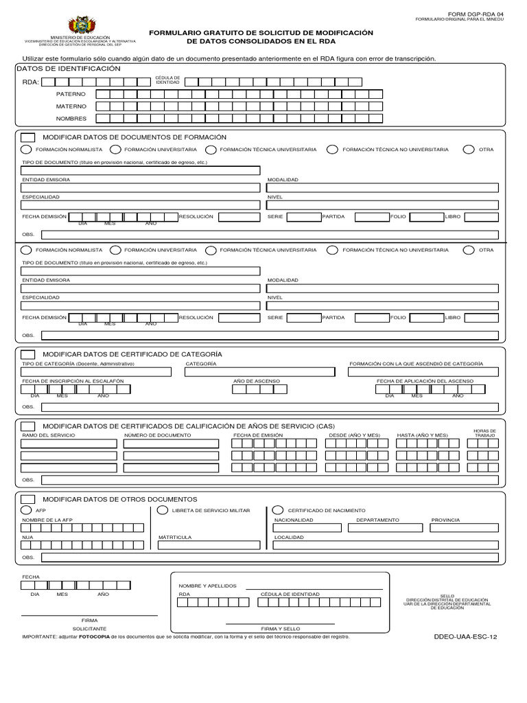Formulario de Modificación de Datos | PDF | Certificado de nacimiento | Gobierno y personalidad
