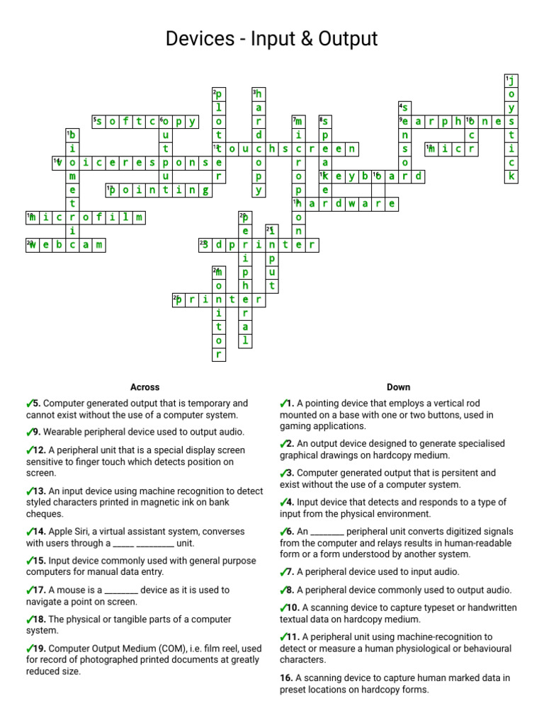 Devices - Input & Output - Crossword Labs | PDF | Input/Output | Computer Hardware