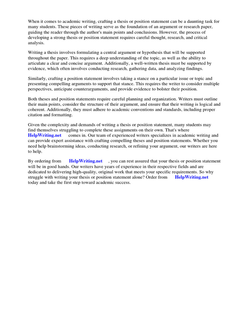 Thesis Vs Position Statement | PDF | Essays | Thesis