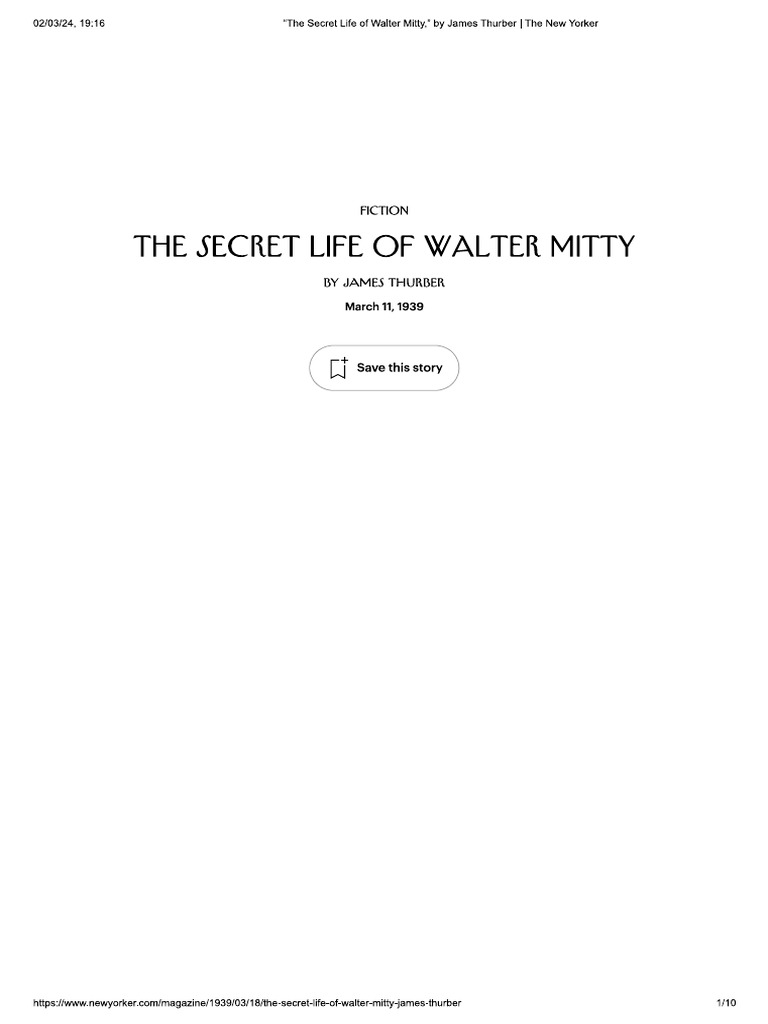 The Secret Life of Walter Mittyby James Thurber | PDF
