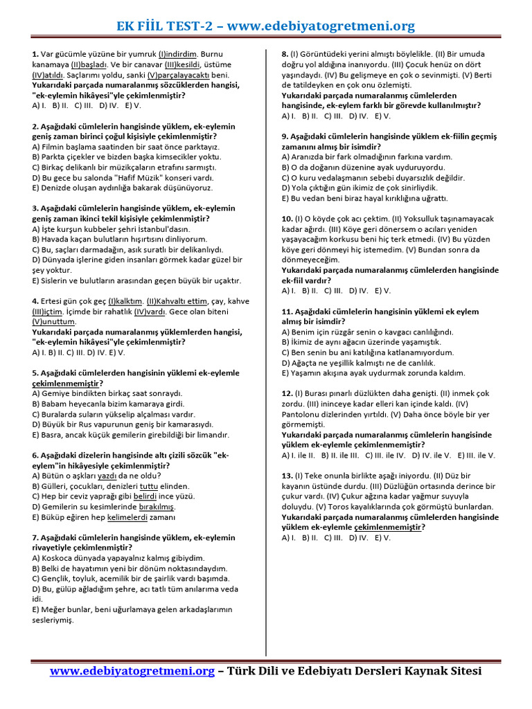 Ek Fiil Test-2 | PDF
