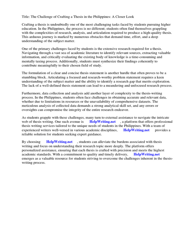 Thesis in the Philippines Sample | PDF | Thesis | Philippines